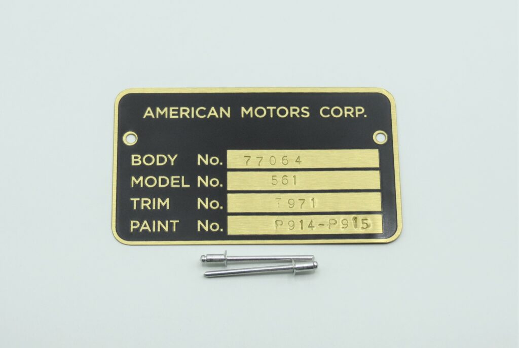 ID plate: AMC body / model / trim / paint numbers – stamped ...